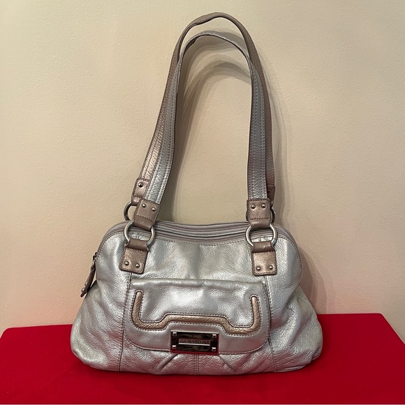 Tignanello | Bags | Tignanello Satin Metal Pebble Leather Double Zip ...